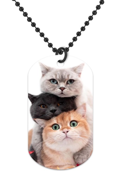 Rowalsi Sevimli Kediler Baskılı Siyah Zincirli Künye/kolye TYT1789