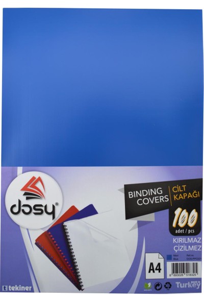 Dosy Cilt Kapağı A4 160 Micron 100 Lü Paket Mavi Dosy Cilt Kapağı A4 160 Micron 100 Lü Paket Mavi