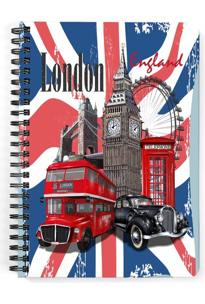 Astak Londra Baskılı Ahşap Kapaklı Defter 15X20 cm DFT4018