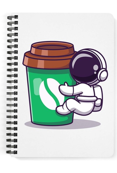 Astak Astronot Kahvesi Baskılı Ahşap Kapaklı Defter 15X20 cm DFT1897