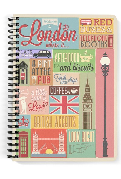 Astak Londra Baskılı Ahşap Kapaklı Defter 15X20 cm DFT542
