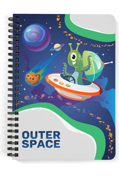 Astak Uzay Gemisi Baskılı Ahşap Kapaklı Defter 15X20 cm DFT570