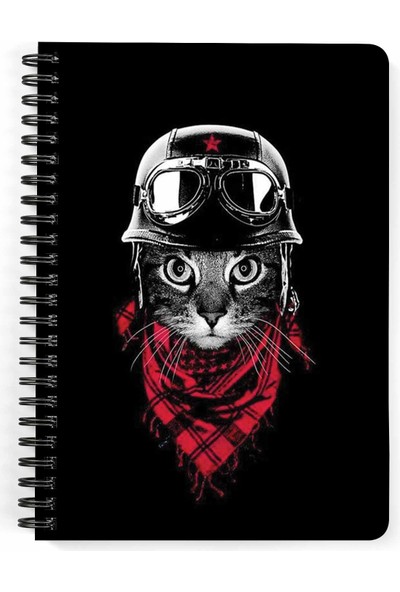 Astak Motorcu Kedi Baskılı Ahşap Kapaklı Defter 15X20 cm DFT4701
