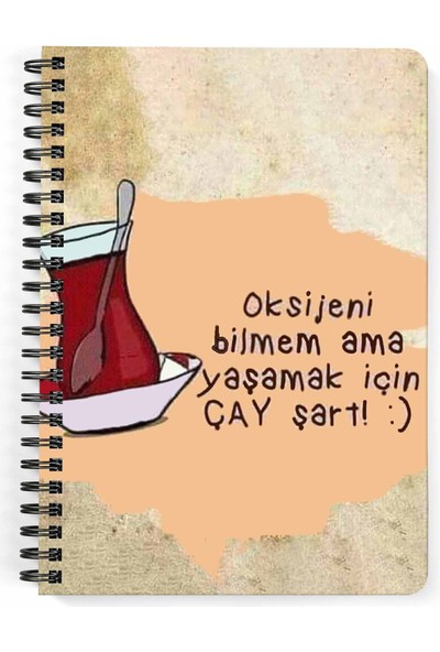 Çay Şart Baskılı Ahşap Kapaklı Defter 15X20 cm DFT4210