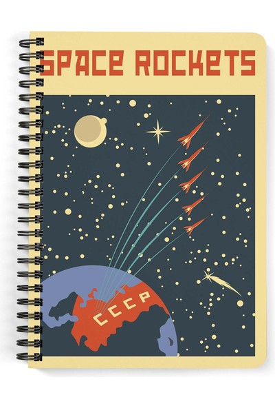 Astak Space Rockets Baskılı Ahşap Kapaklı Defter 15X20 cm DFT580