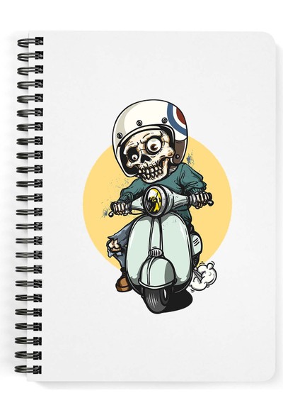 Astak Kurukafa Motor Sürüyor Baskılı Ahşap Kapaklı Defter 15X20 cm DFT1287