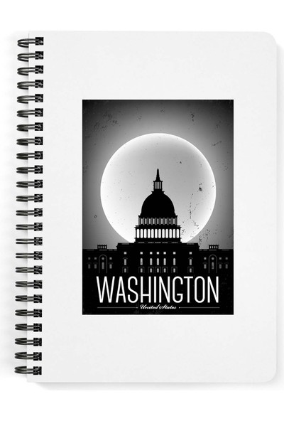 Washington Baskılı Ahşap Kapaklı Defter 15X20 cm DFT2277