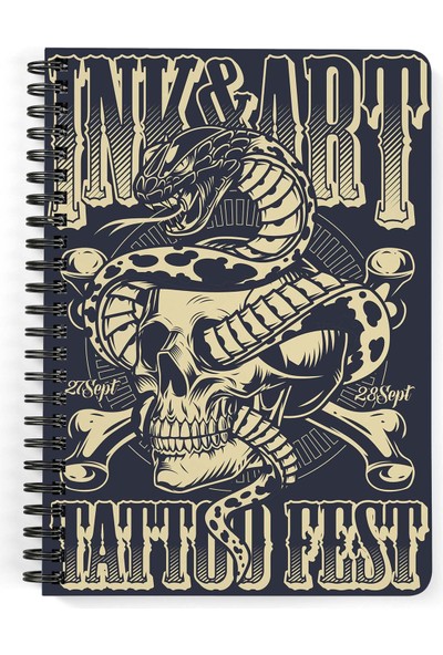 Tattoo Baskılı Ahşap Kapaklı Defter 15X20 cm DFT602