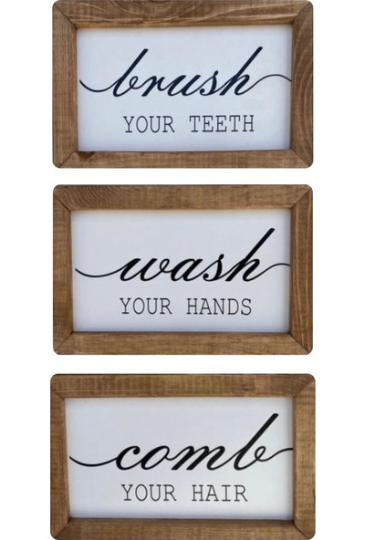 Banyo Wash Your Hands Brush Your Teeth Comb Your Hair Ahşap Çerçeve Banyo Wash Your Hands Brush Your Teeth Comb Your Hair Ahşap Çerçeve