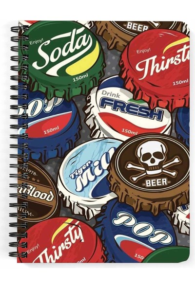 Şişe Kapakları Baskılı Ahşap Kapaklı Defter 15X20 cm DFT4908