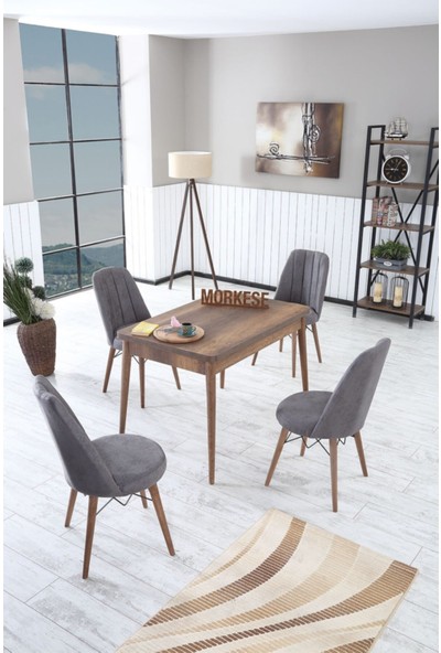 Morkese Miya Serisi Barok Ceviz Sabit Yemek ve Mutfak Masa Takımı 4 Sandalyeli - Gri Morkese Miya Serisi Barok Ceviz Sabit Yemek ve Mutfak Masa Takımı 4 Sandalyeli - Gri