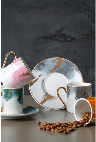 Acar Brush 6 Adet Porselen Kahve Fincan Takımı