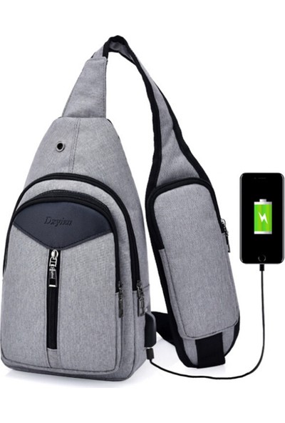 Generic USB Şarj Portlu Taşınabilir Açık Sürme Çapraz Çanta (Grey) (Yurt Dışından)