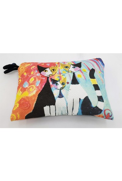 Hediyelikci Mix Üç Kedili Kumaş Makyaj Çantası El Çantası Hediyelikci Mix Üç Kedili Kumaş Makyaj Çantası El Çantası