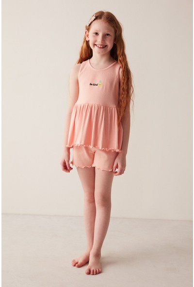 Penti Somon Kız Çocuk Peach Frill 2li Pijama Takımı Penti Somon Kız Çocuk Peach Frill 2li Pijama Takımı