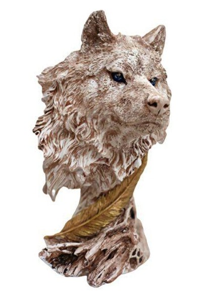 Isem Dekoratif Hediyelik Kurt Başı 30 cm Gold Detay Bej