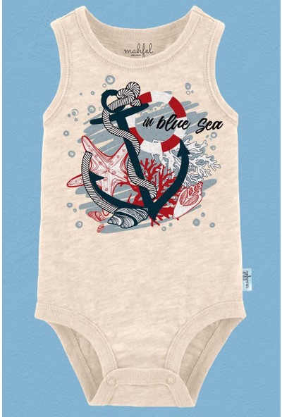 Mahfel Bej Melanj Organik Kolsuz Baskılı Çıtçıtlı Bebek Body KOLSUZBEJ84