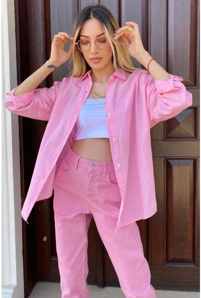 Madmext Mad Girls Pembe Oversize Gömlek MG1369