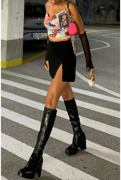 Madmext Siyah Yırtmaç Detaylı Yüksel Bel Kadın Etek MG1327