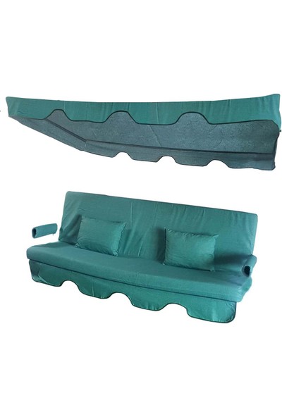 Binbirreyon Salıncak Minder Kılıfı Süngersiz 6 Parça Kılıf 3 Kişilik Düz Yeşil AJ054-1