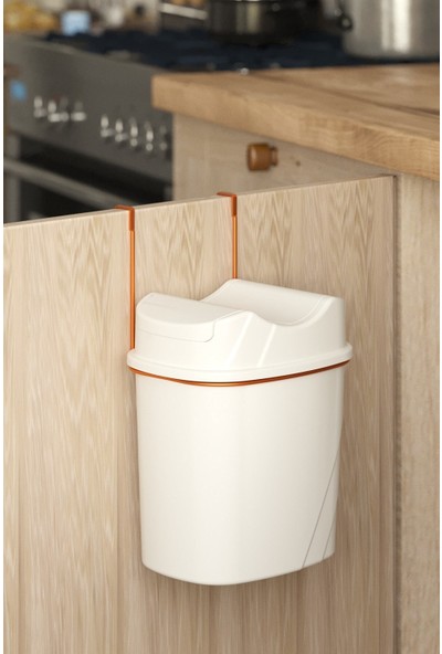 New Cross Dolap Içi Askılı Mutfak Çöp Kovası Beyaz+Bakır New Cross Dolap Içi Askılı Mutfak Çöp Kovası Beyaz+Bakır