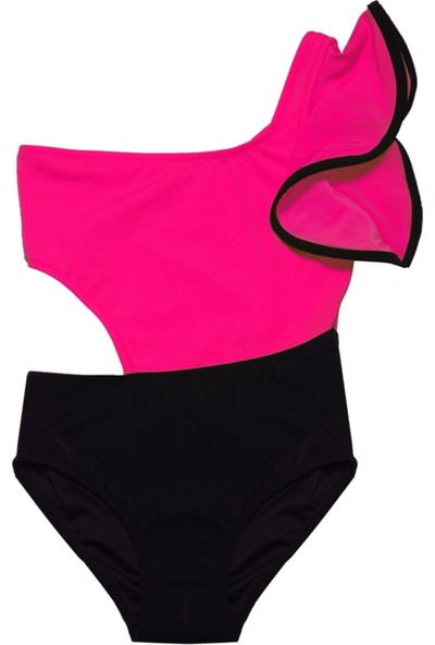 Deep Beach Fuşya Kolu Volan Detaylı Kız Çocuk Mayo DB200566CM