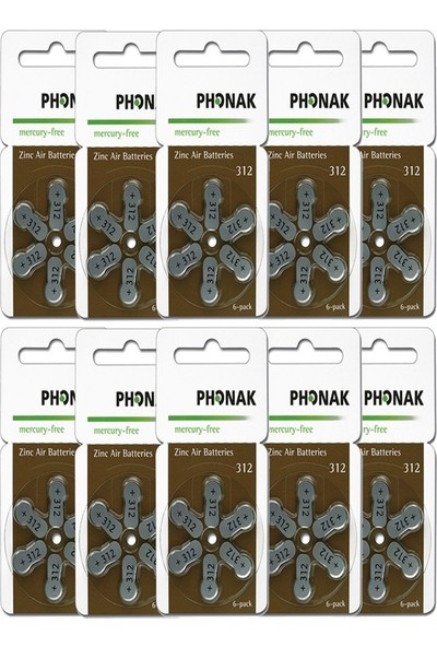 Phonak NO:312 Işitme Cihazı Pili 10 Paket 60'lı Phonak NO:312 Işitme Cihazı Pili 10 Paket 60'lı