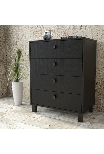L'occi Concept Lisa Şifonyer Ahşap Ayak, 4çekmece, Siyah LS80-338 L'occi Concept Lisa Şifonyer Ahşap Ayak, 4çekmece, Siyah LS80-338