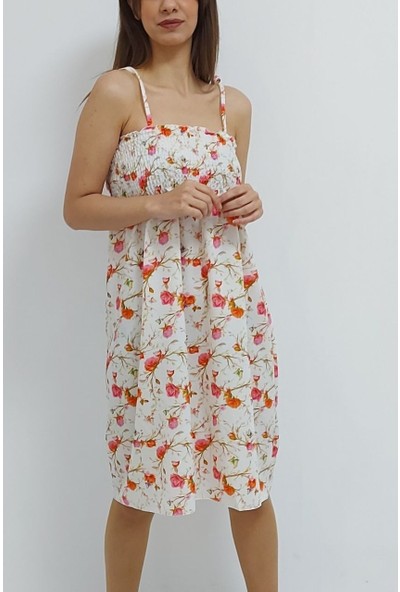 Luwi Shopping İp Askılı Desenli Elbise Beyaz