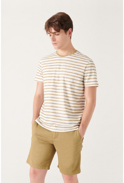 Avva Erkek Yağ Yeşili Bisiklet Yaka Çizgili T-Shirt A21Y1069