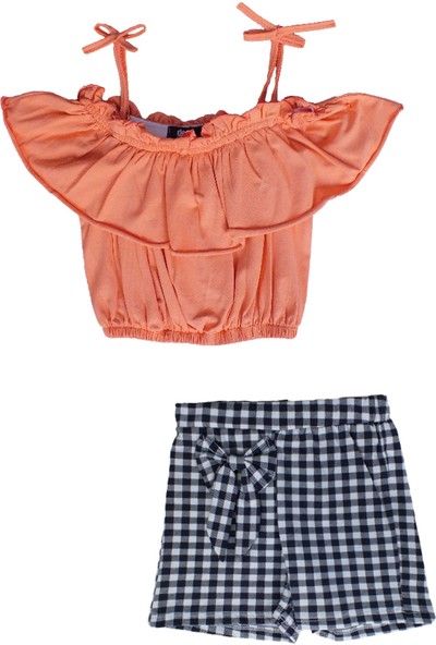 Deco Kız Çocuk Ekose Şortlu Ip Askılı Lüks Takım / 6-9 Yaş