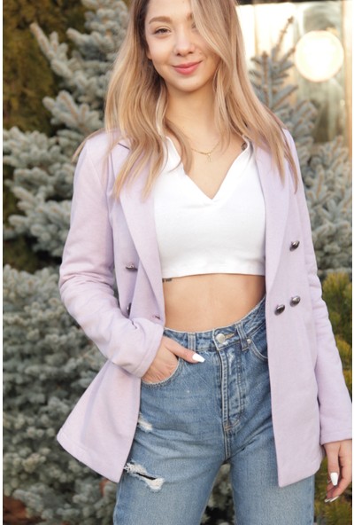 Bayan Lila Düğmeli Ceket