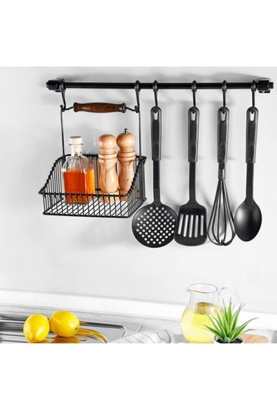 Deneby Ferforje Metal Retro Sepet ve Askılık 6'lı Sepetli Askı - Siyah - Mutfak Seti, Özel Seri Deneby Ferforje Metal Retro Sepet ve Askılık 6'lı Sepetli Askı - Siyah - Mutfak Seti, Özel Seri