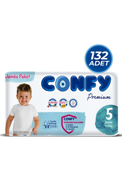 Confy Premium Bebek Bezi 5 Beden 11 - 18 kg Junior 132'li Confy Premium Bebek Bezi 5 Beden 11 - 18 kg Junior 132'li
