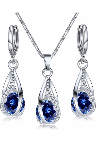 Abbsee Safir Taşlı Elit Kristal Kolye Küpe Set 925A Gümüş K. Italyan Model Abbsee Safir Taşlı Elit Kristal Kolye Küpe Set 925A Gümüş K. Italyan Model