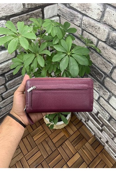 Asyaclub Hakiki Deri Kadın Mor Fermuarlı Patlı Portföy Cüzdan
