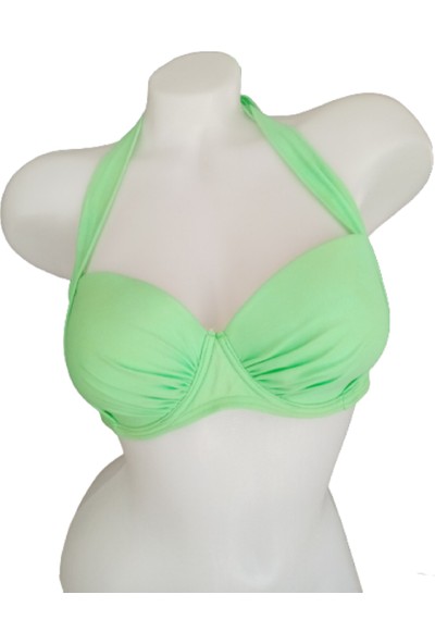 Butik 2020 BK Kadın Fıstık Yeşili Boyundan Bağlamalı Kuplu Balenli Bikini Üstü