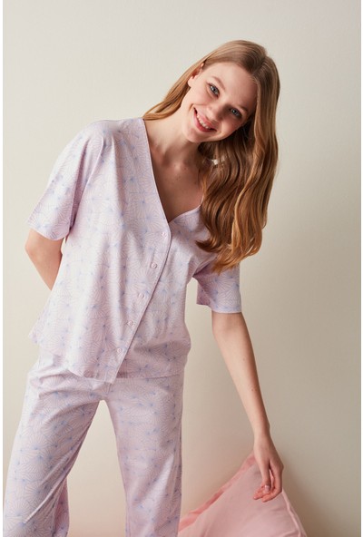 Penti Relax Pink Lotus Gömlek Pijama Takımı Penti Relax Pink Lotus Gömlek Pijama Takımı