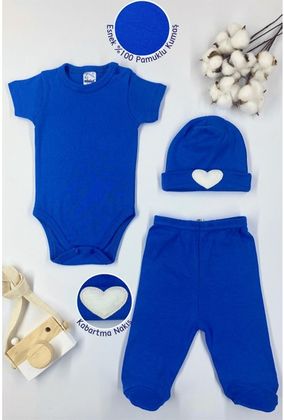 Erkek Bebek Pamuklu 3'lü Badili Takım - Saks Erkek Bebek Pamuklu 3'lü Badili Takım - Saks