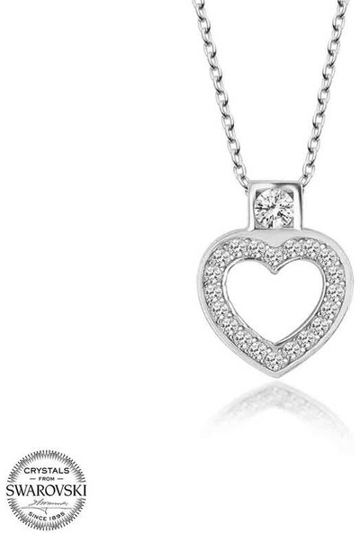 Gumush Swarovski Taşlı Gümüş Kalp Bayan Kolye