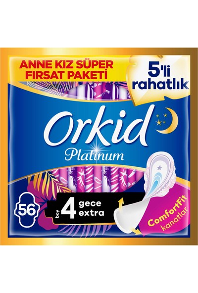 Orkid Platinum Hijyenik Ped Gece ekstra 56 Adet Anne Kız Paketi