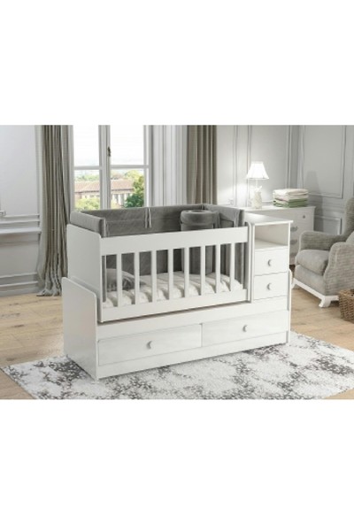 Bubu Home Paswing Lüks Bebekbüyüyen Çekmeceli Beşik Beyaz