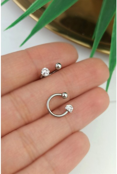 316 Cerrahi Çelik Büyük Top Taşlı Septum Piercing TRPIERCING0138