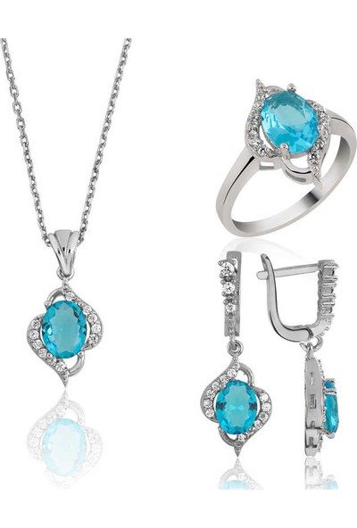 Gumush Gümüş Mavi Taşlı Bayan Set