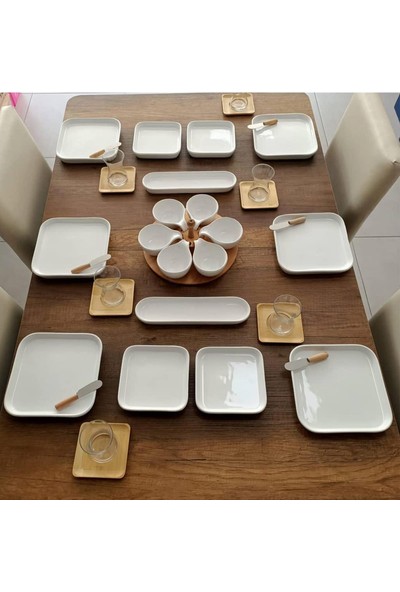 6 Kişilik 31 Parça Bambu Beyaz Kare Kahvaltı Takımı 6 Kişilik 31 Parça Bambu Beyaz Kare Kahvaltı Takımı