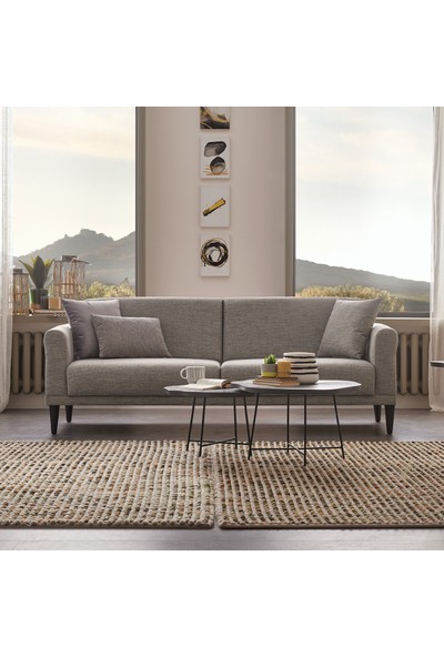 Enza Home Loreto 3'lü Yataklı Koltuk - Açık Gri Enza Home Loreto 3'lü Yataklı Koltuk - Açık Gri