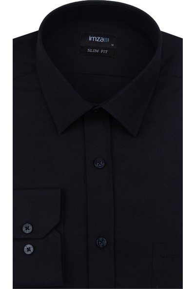 İmza Siyah Düz Desen Slim Fit Sert Yaka Gömlek