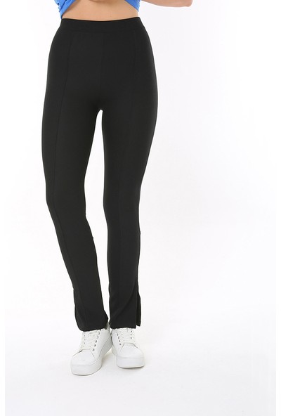 Ecrou Kadın Yan Paça Yırtmaçlı Önü Dikişli Ottoman Kumaş Tayt