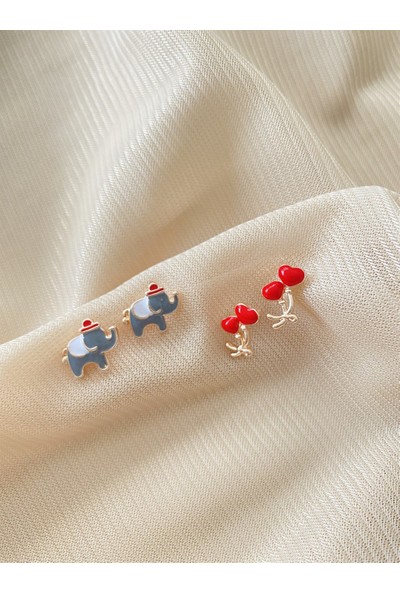 Retrobird 2'li Küpe Set Kadın Çok Renkli