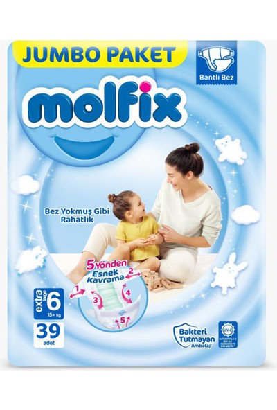 Molfix Bebek Bezi 6 Beden Ekstra Large Fırsat Paketi 39 Adet Molfix Bebek Bezi 6 Beden Ekstra Large Fırsat Paketi 39 Adet